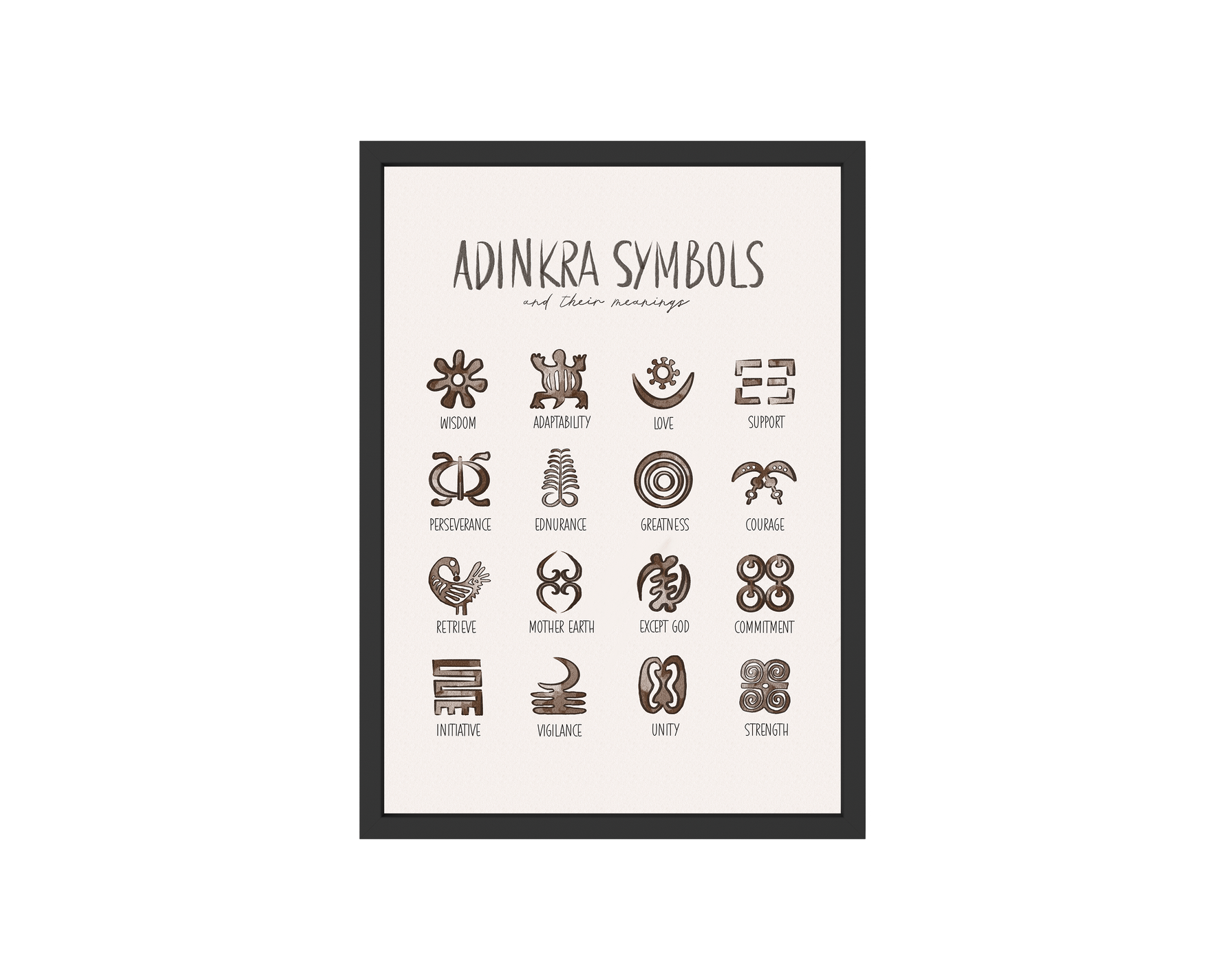 Buy Framed Adinkra Symbols Art Print - Akan African Mythology Inspired ...