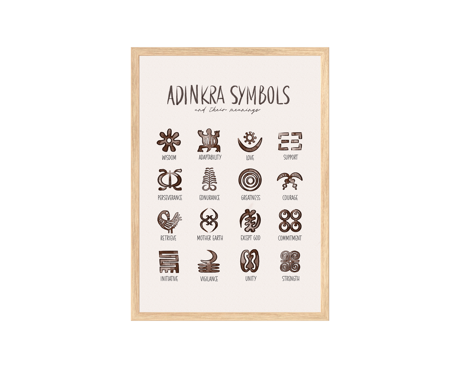 Buy Framed Adinkra Symbols Art Print - Akan African Mythology Inspired ...